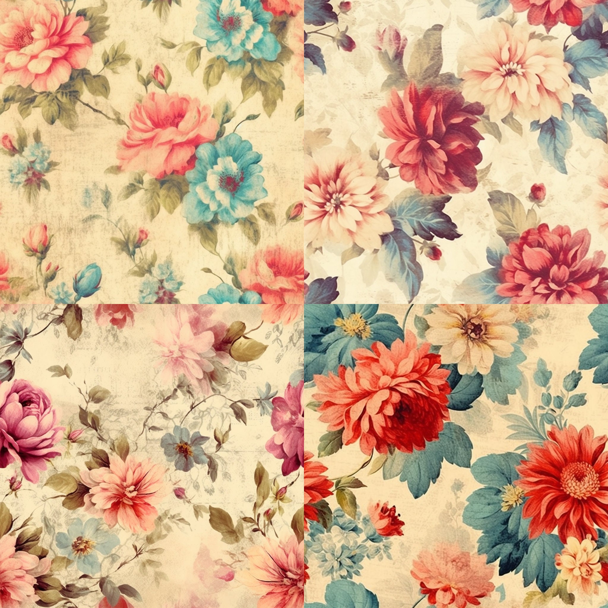 Vintage Rustic Flower, Digital Paper, Seamless Pattern, Scrapbooking ...