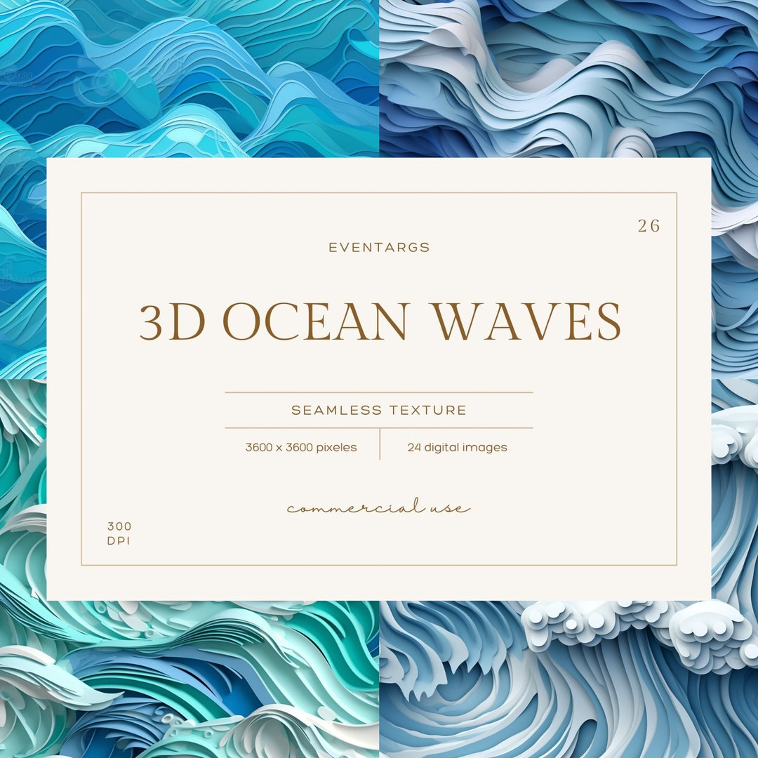 3D Ocean Waves Art, Colorful Seamless Pattern, Digital Download - Etsy