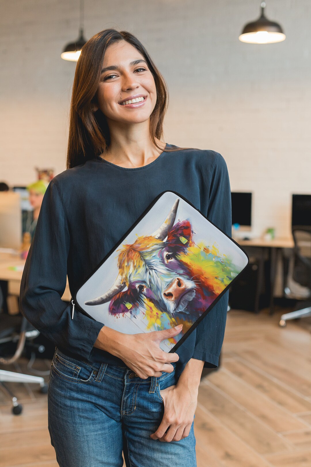 Colorful Cow Laptop Sleeve 13 Inch, iPad and MacBook Case in Faux Fur ...