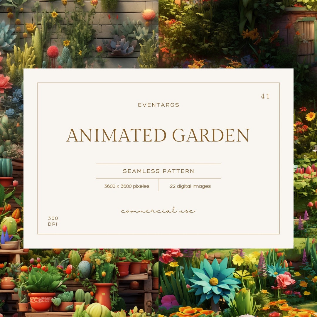 Animated Garden Seamless Pattern, Digital Art, Commercial Use ...