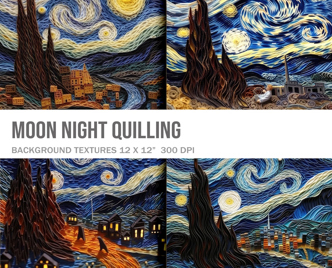 3D Moon Night Quilling Printable Scrapbooking Moon Van Goghs Style ...