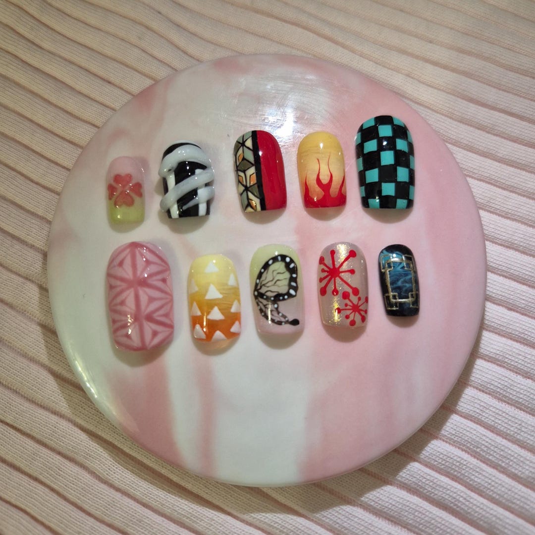 Demon Slayer Press on Nails | Kimetsu No Yaiba Nails | Anime Nails ...