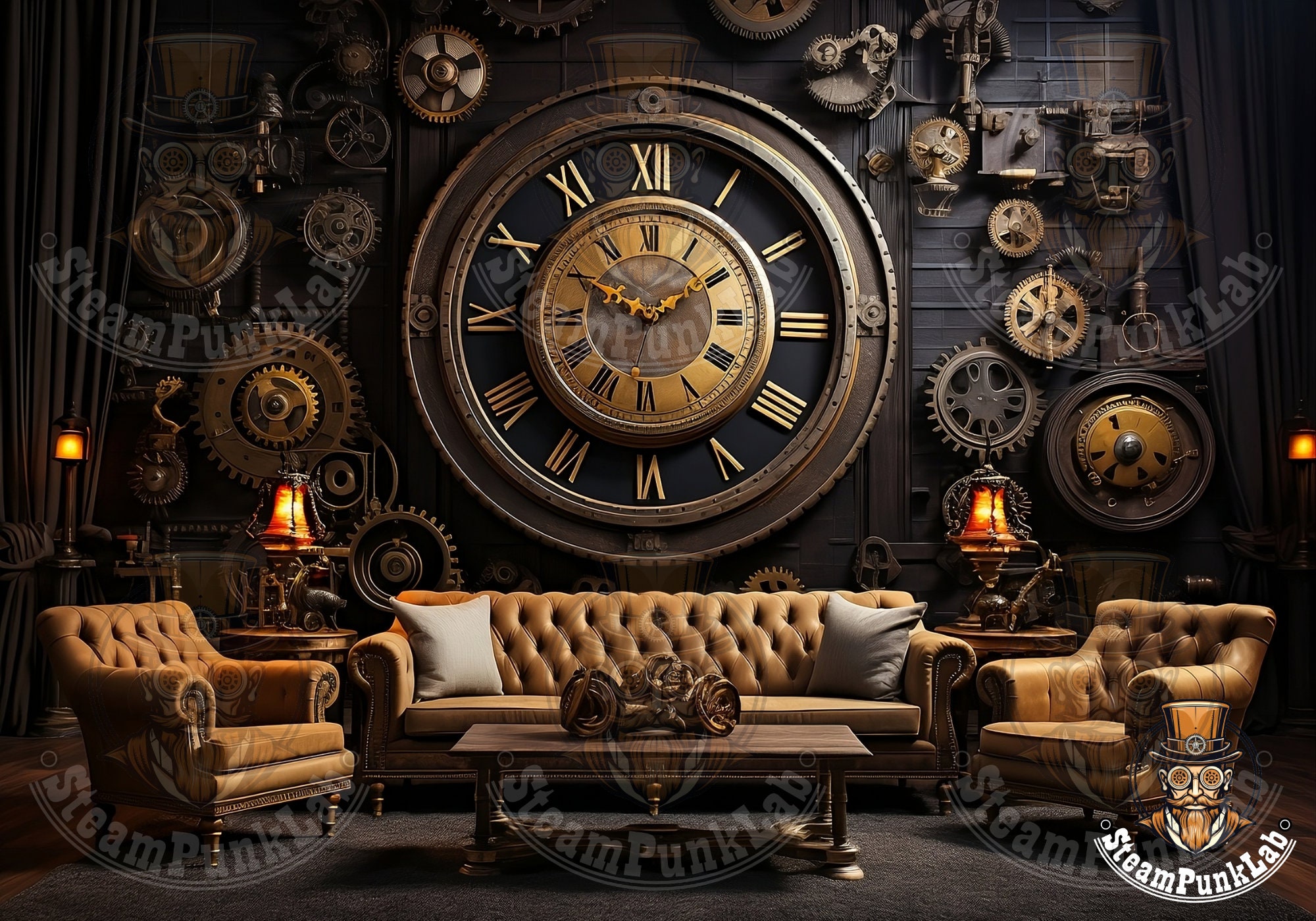 Captivating Steampunk Sofa With Grand Clock Image - A Fusion of ...