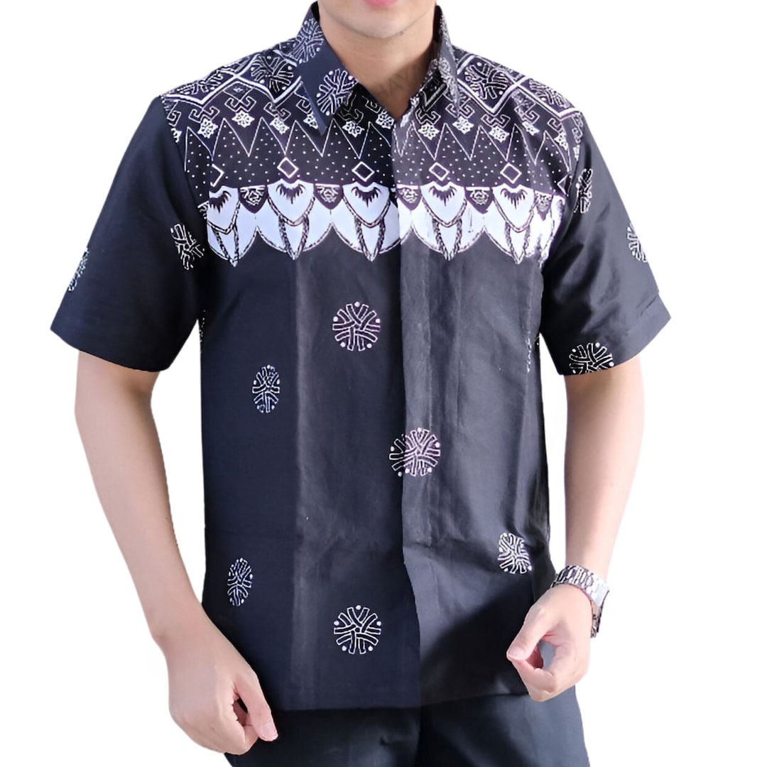 Men's Indonesia Batik Shirt Black, Long Sleeve Unique Pattern Kumbang ...