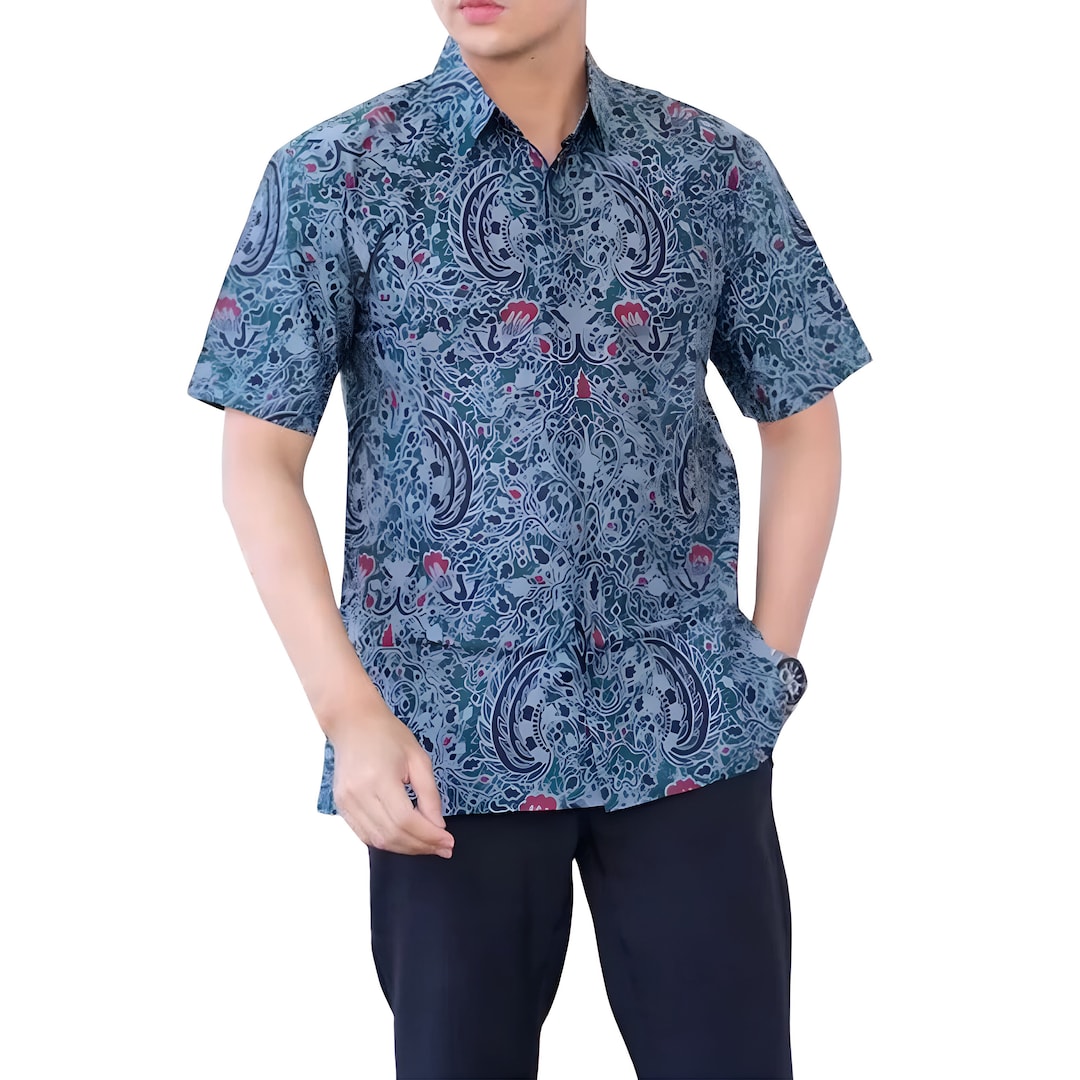 Men's Indonesia Batik Shirt, Short Sleeve Unique Pattern Dzaky - Etsy