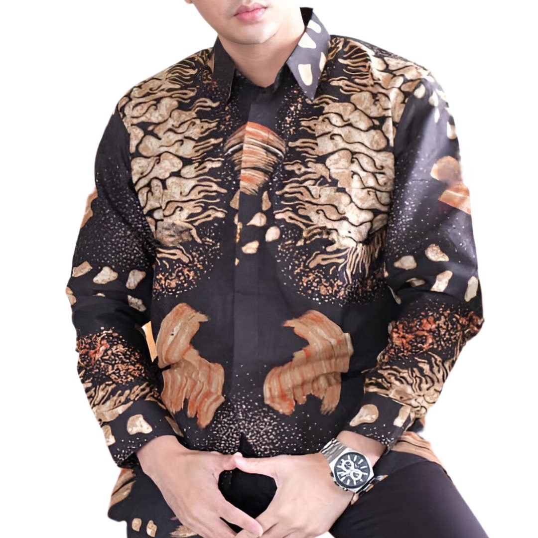 Men's Indonesia Batik Shirt Black Long Sleeve Unique - Etsy