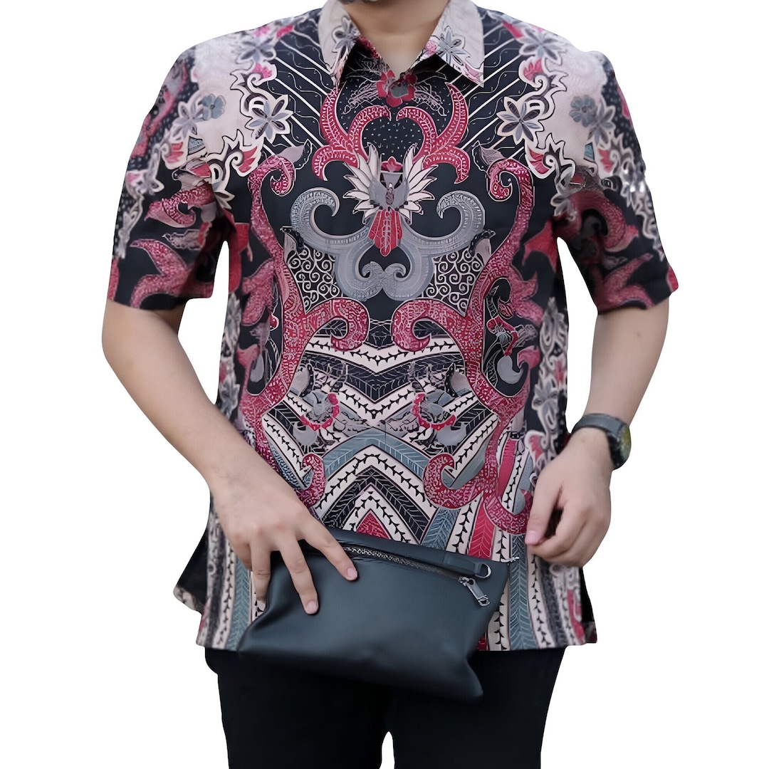 Men's Indonesia Batik Shirt Black, Short Sleeve Unique Pattern ...