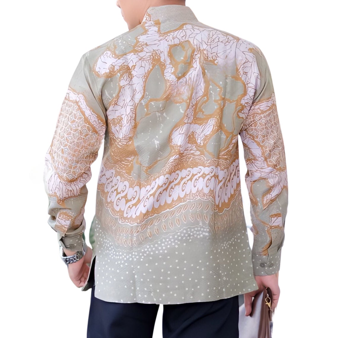 Men's Indonesia Batik Shirt Beige Long Sleeve Unique - Etsy