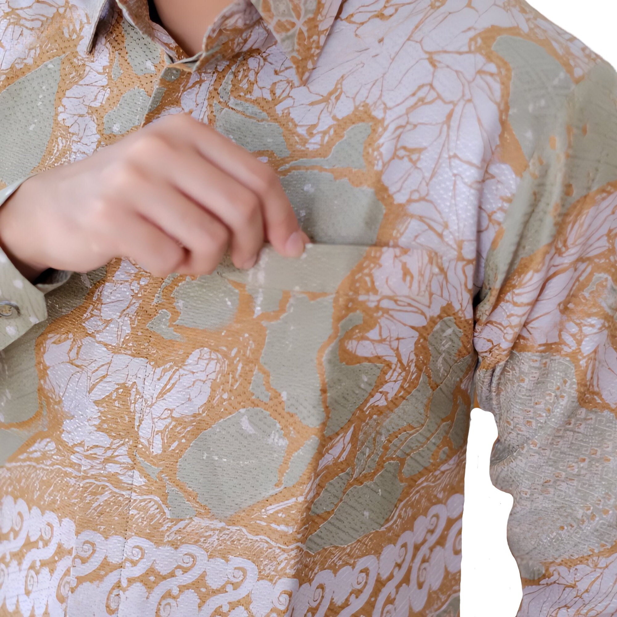 Men's Indonesia Batik Shirt Beige Long Sleeve Unique - Etsy