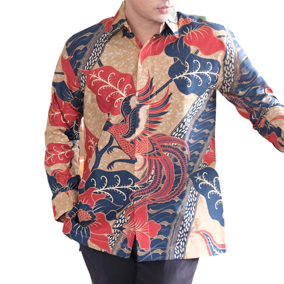 Men's Indonesia Batik Shirt Cream Long Sleeve Unique - Etsy