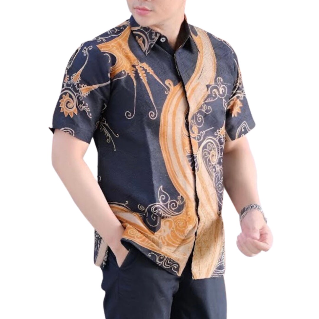 Men's Indonesia Batik Shirt Black Short Sleeve Unique - Etsy