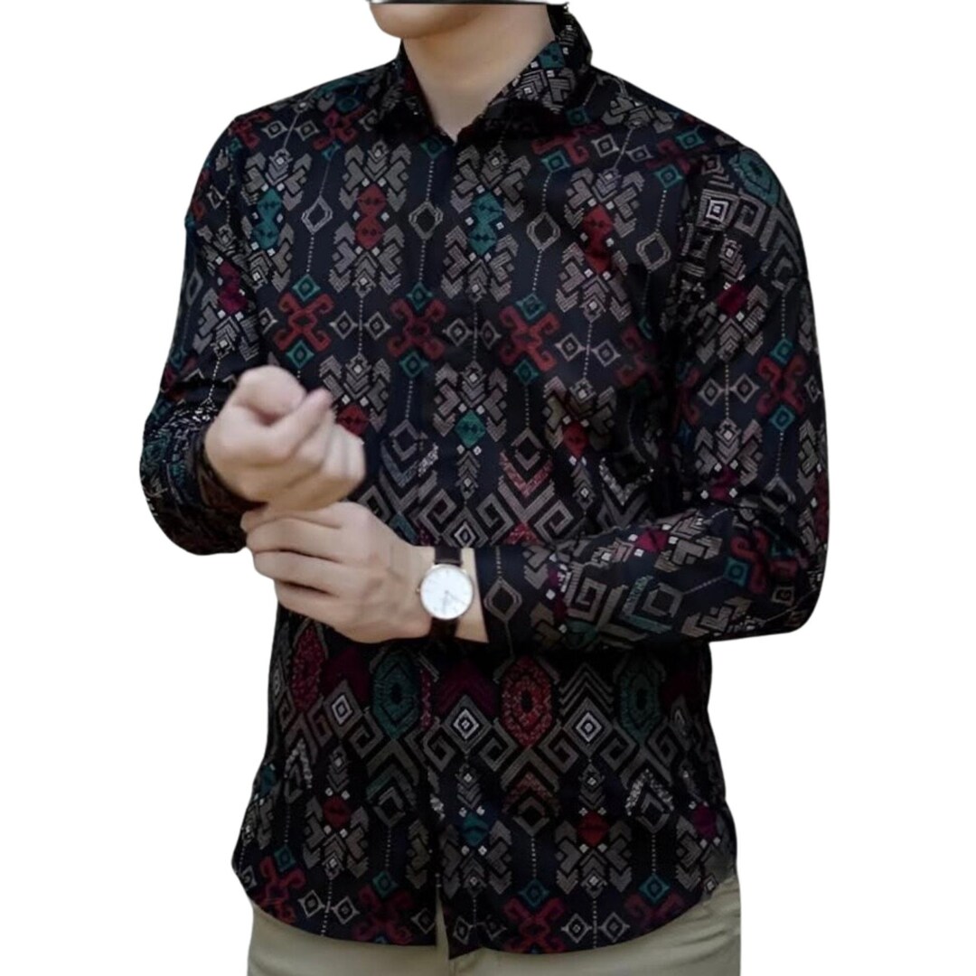Men's Indonesia Batik Shirt, Long Sleeve Geometrical Pattern - Etsy