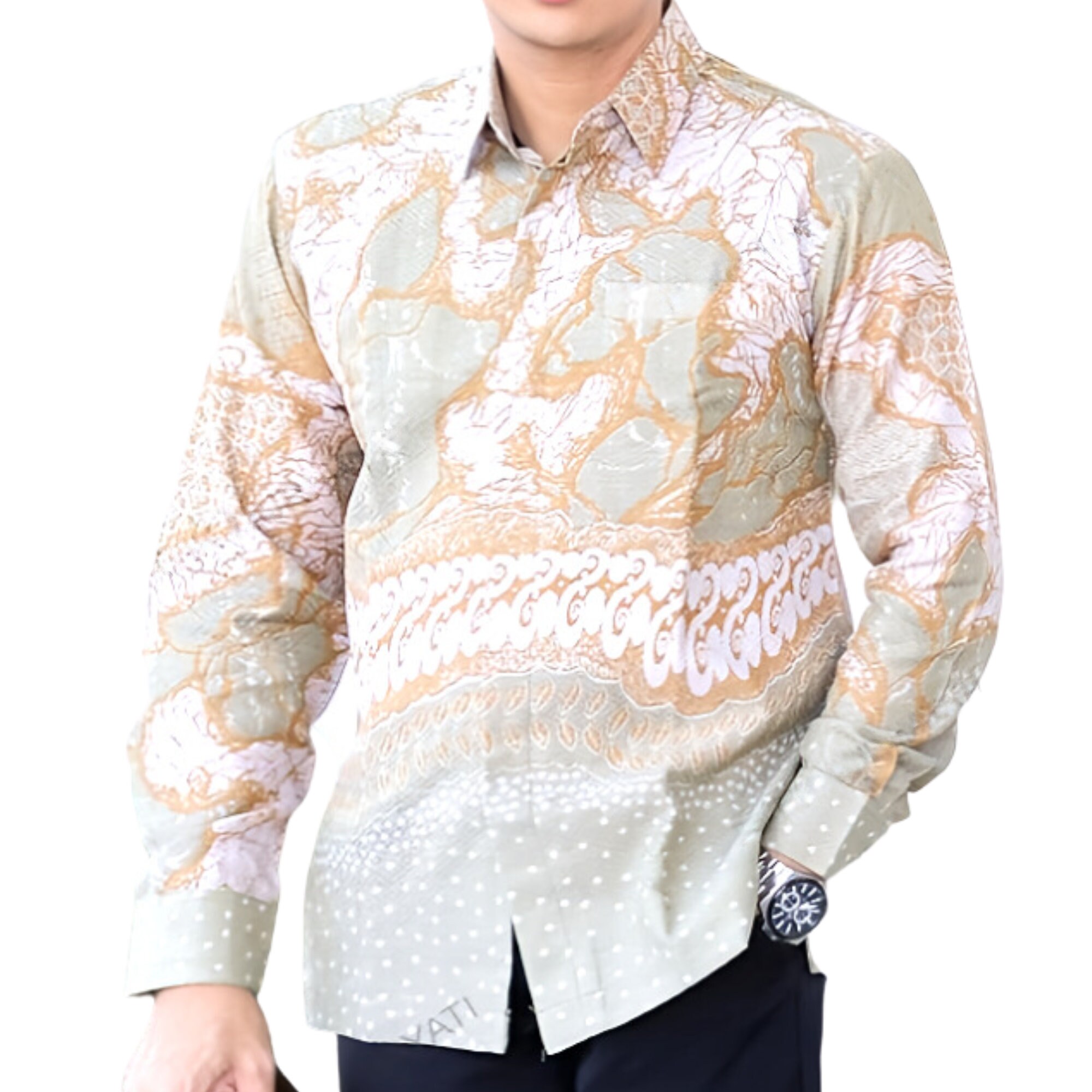 Men's Indonesia Batik Shirt Beige Long Sleeve Unique - Etsy