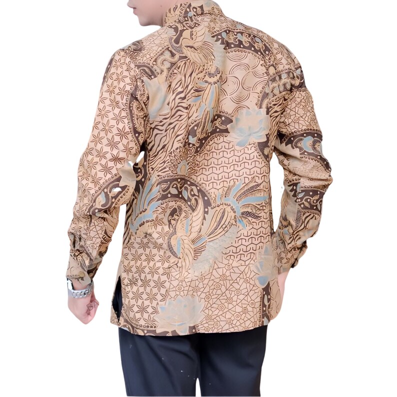 Men's Indonesia Batik Shirt Beige Long Sleeve Unique - Etsy