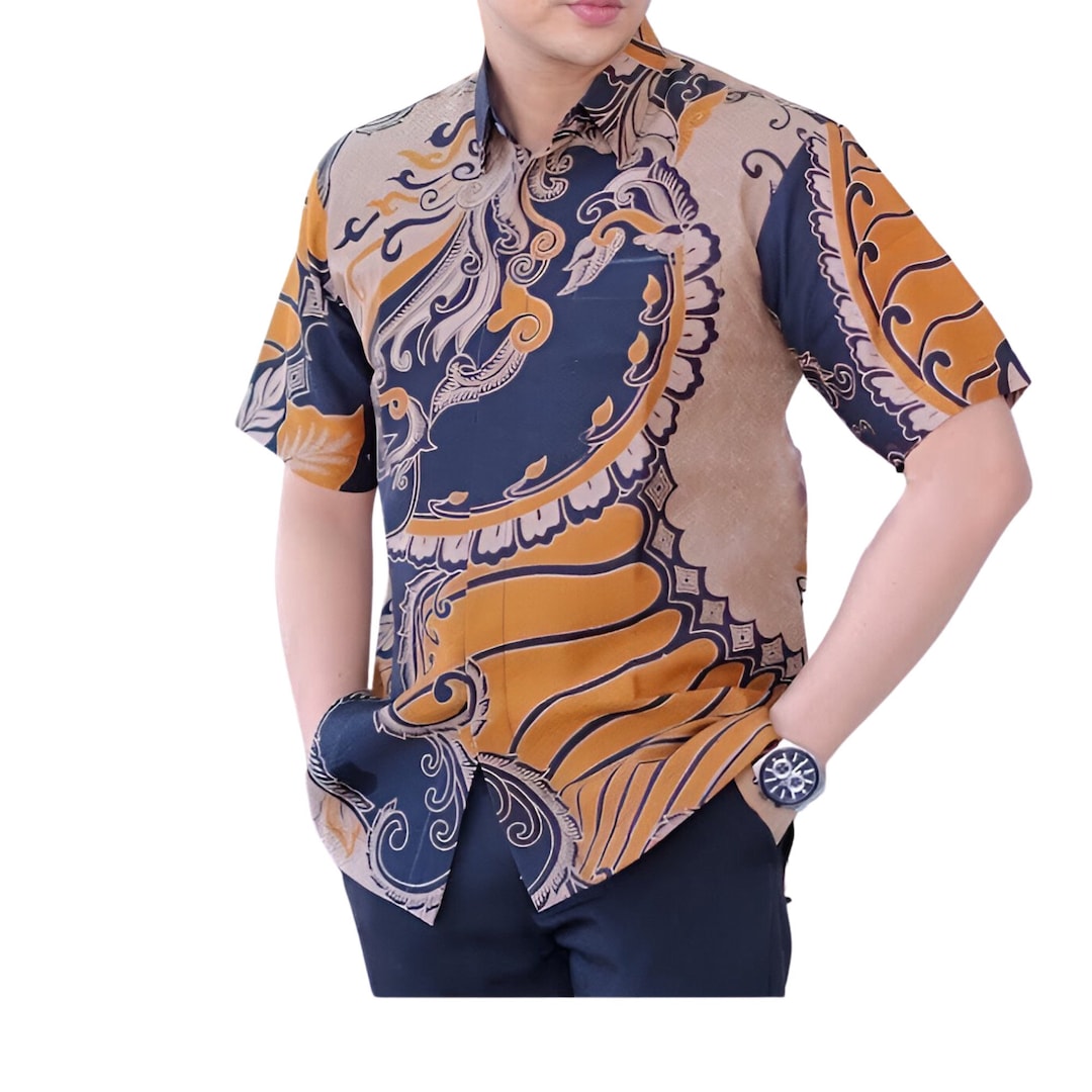 Men's Indonesia Batik Shirt, Blue Short Sleeve Unique Pattern Ramon - Etsy