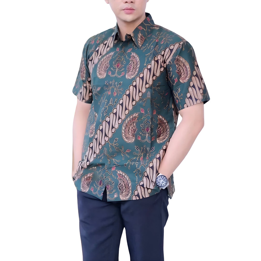 Men's Indonesia Batik Shirt, Short Sleeve Unique Pattern Ajisaka 2 - Etsy