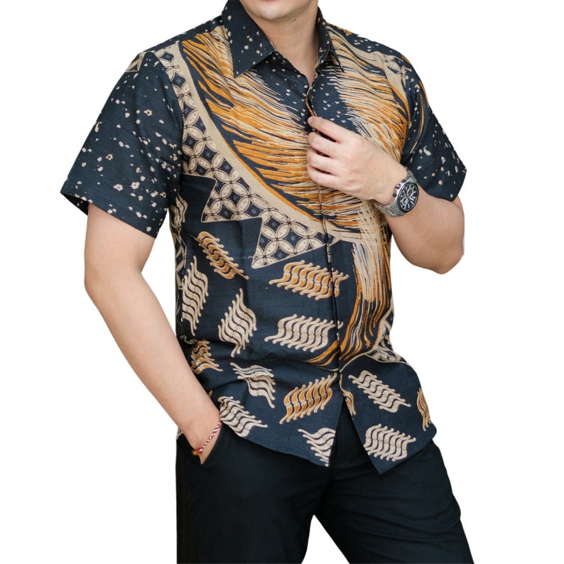 Men's Indonesia Batik Shirt Black, Short Sleeve Unique Pattern Wisnu - Etsy