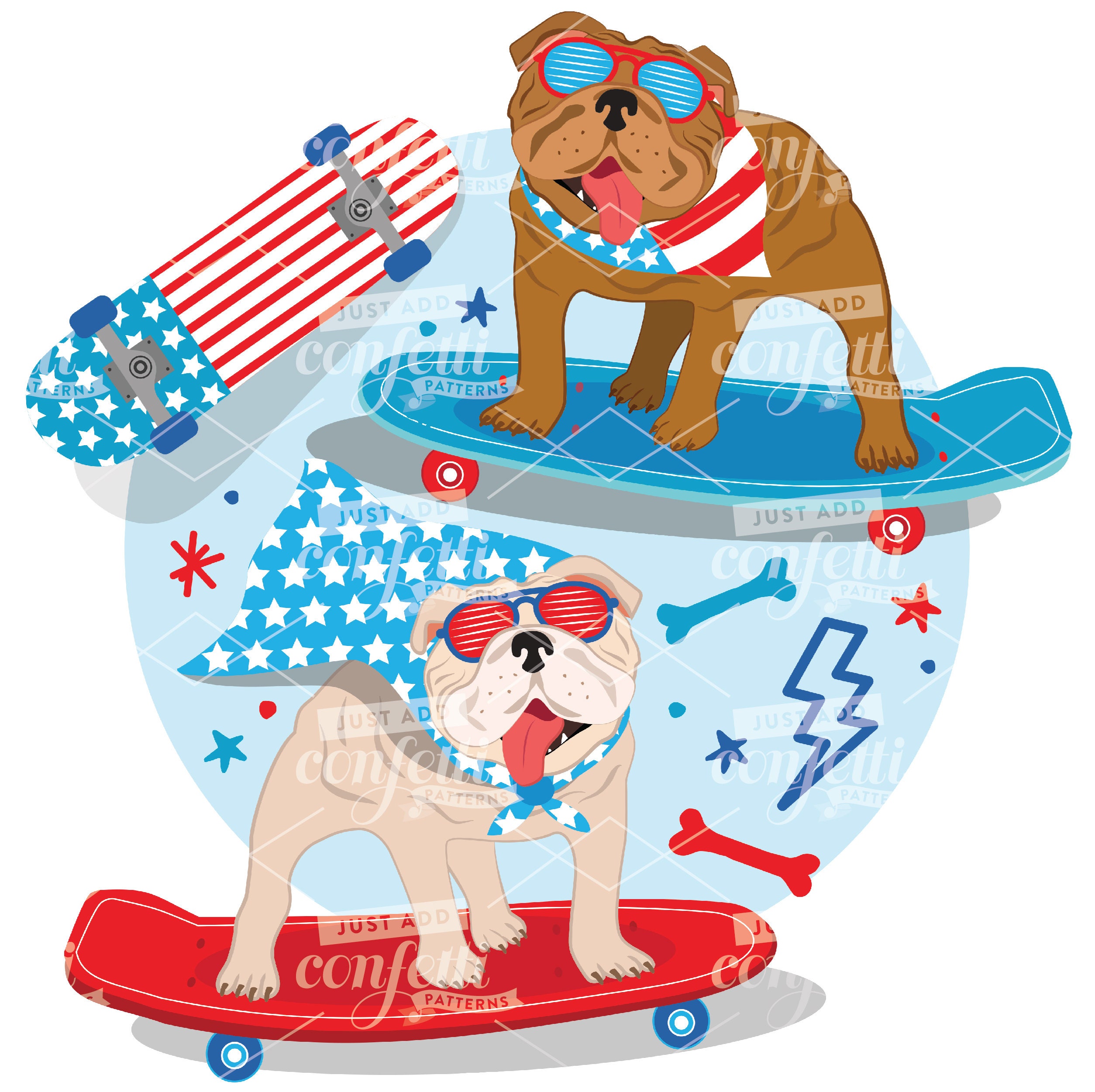 Skateboarding Bulldogs PNG Shirt Design, 4th of July, Bulldog, PNG File ...