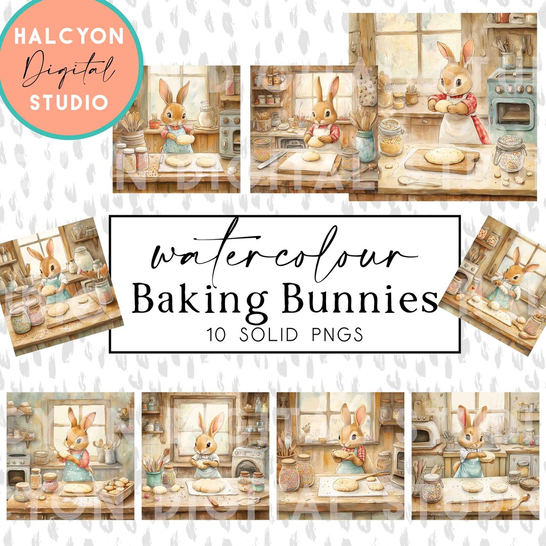 Watercolor Baking Bunny Clipart | Cute Rabbit Kitchen Art | 10 Files ...