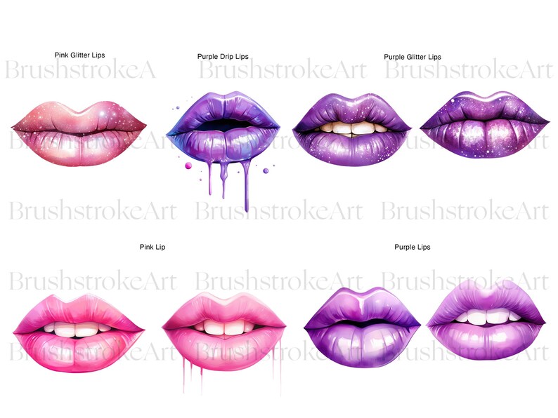 Watercolor Lips Clipart, Rainbow Lips Dripping, Lipstick Kisses, Red ...