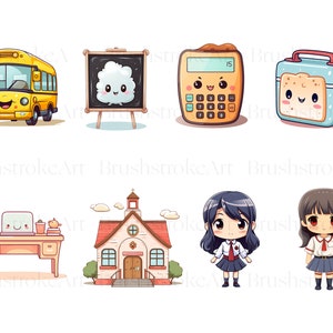 Kawaii School Clipart, Back to School Supplies, Kawaii Stationary ...