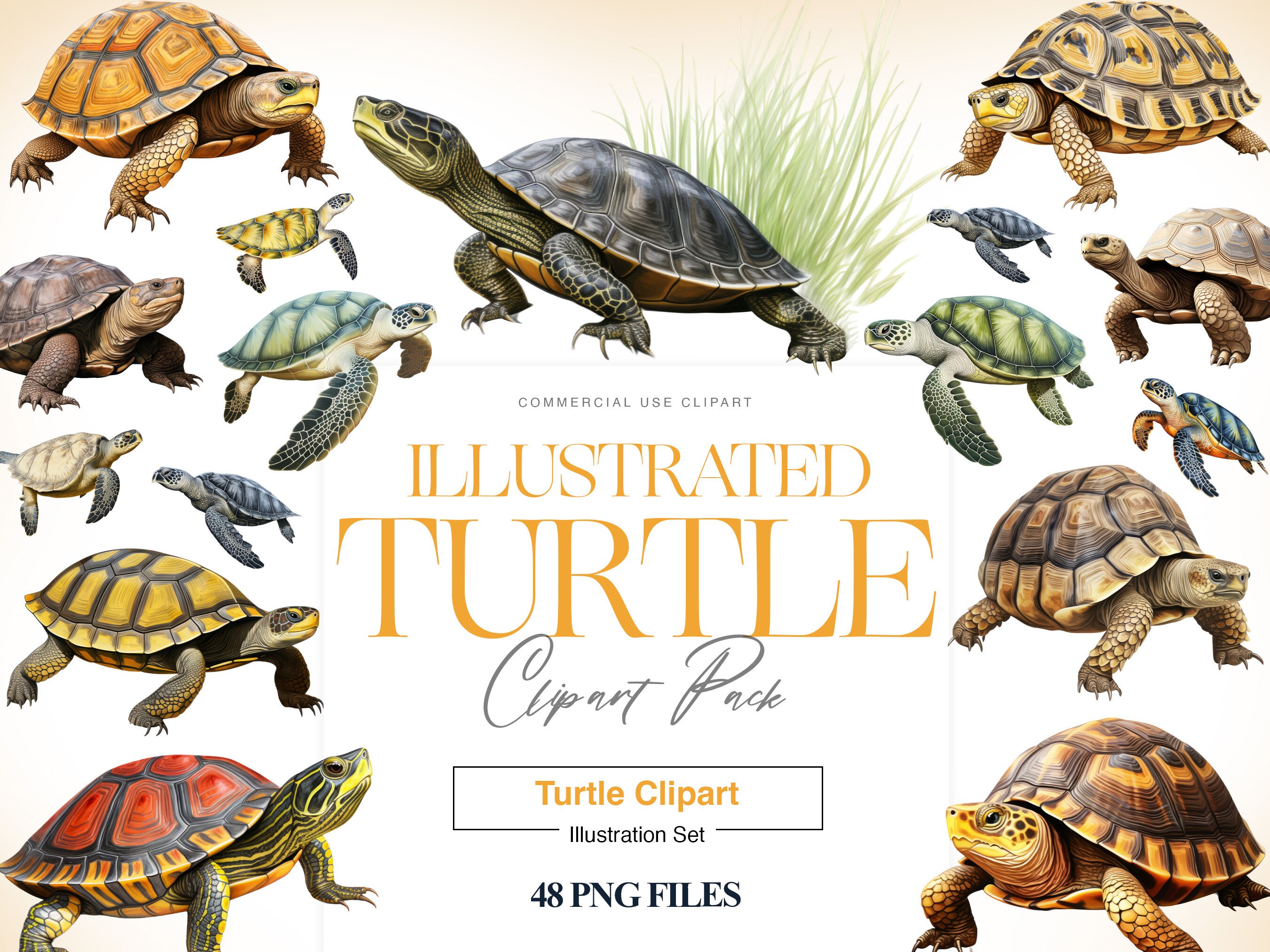 Turtle Illustration Clipart, Watercolor Turtle Species, Hawksbill ...
