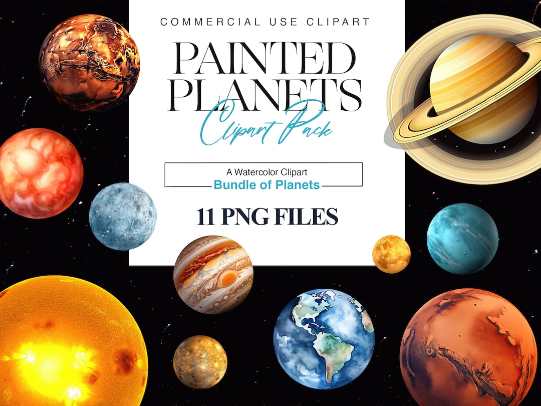 Stellar Planets Clipart Pack Watercolor Planet PNG Graphics for Crafts ...