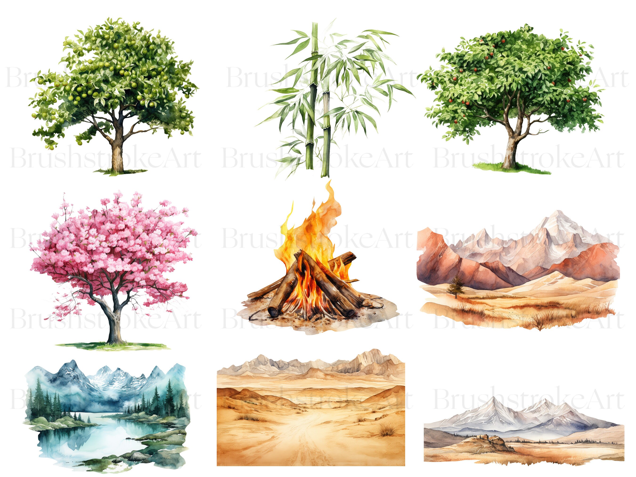Watercolor Forest Clipart, Woodland, Tree, Bamboo Forest, Nature ...