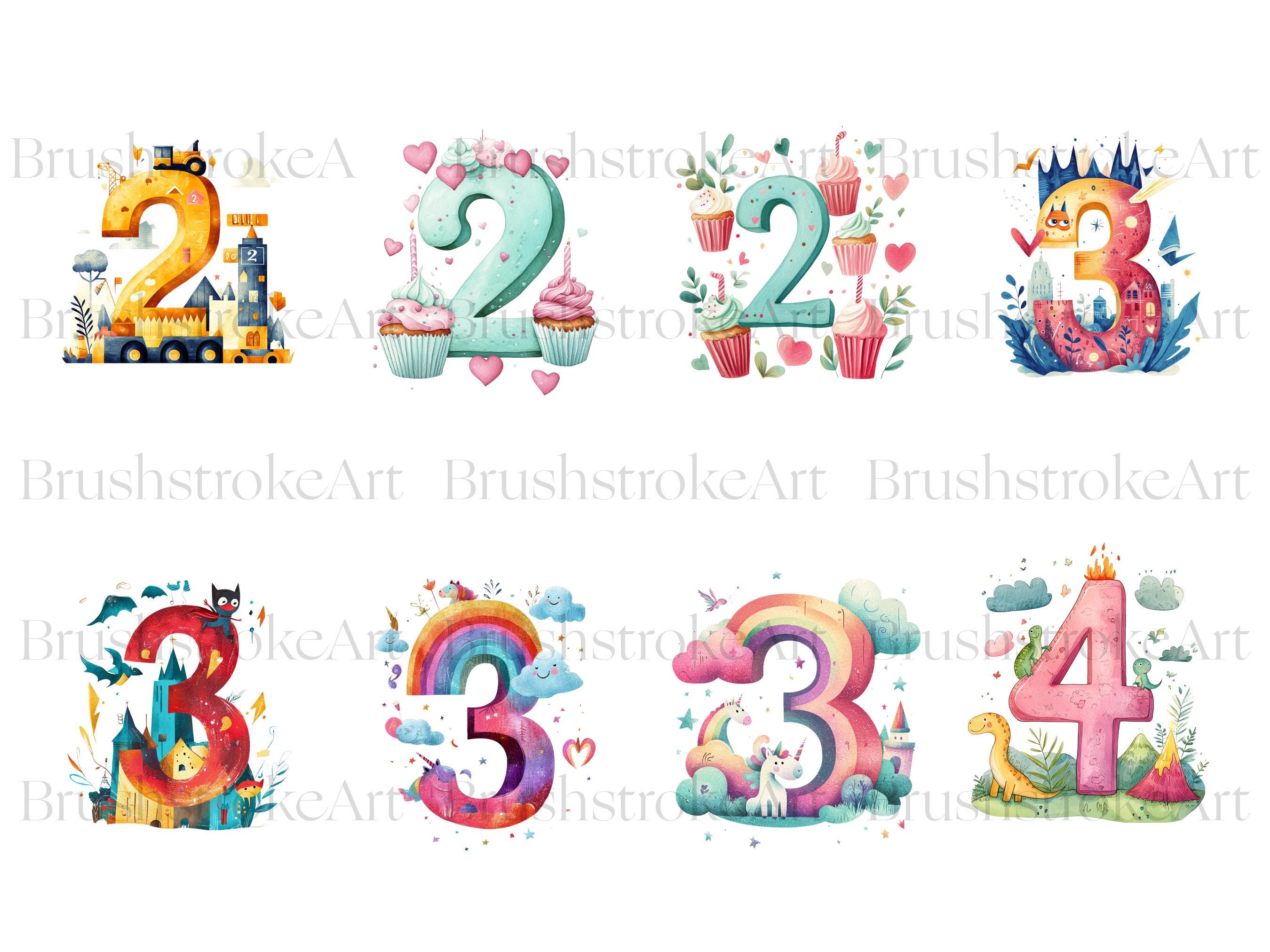 Watercolor Numbers Clipart, Birthday Numbers, Party, Colorful Numbers ...