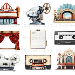 Watercolor Cinema Clipart, Theatre, Ticket, Popcorn, Camera PNG, Film ...