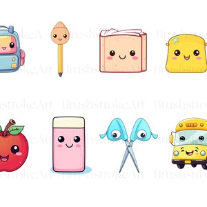 Kawaii School Clipart, Back to School Supplies, Kawaii Stationary ...