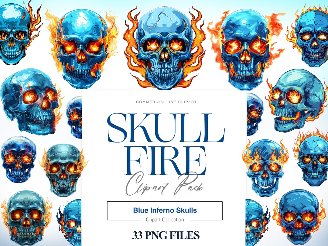 Blue Flame Skull Clipart, Flaming Skull PNG, Vintage Skulls ...