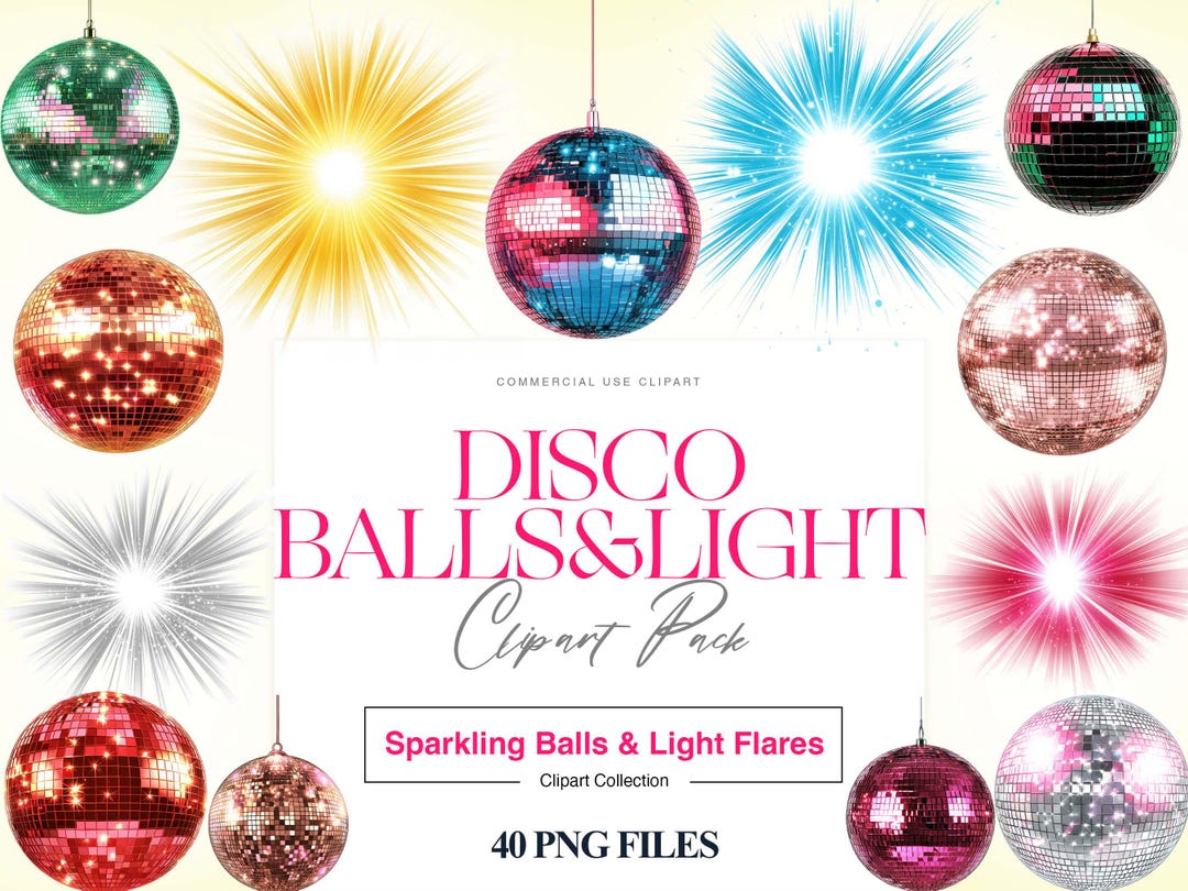 Disco Ball Clipart, Light Burst, Retro Clipart, Shining Light, Twinkle ...