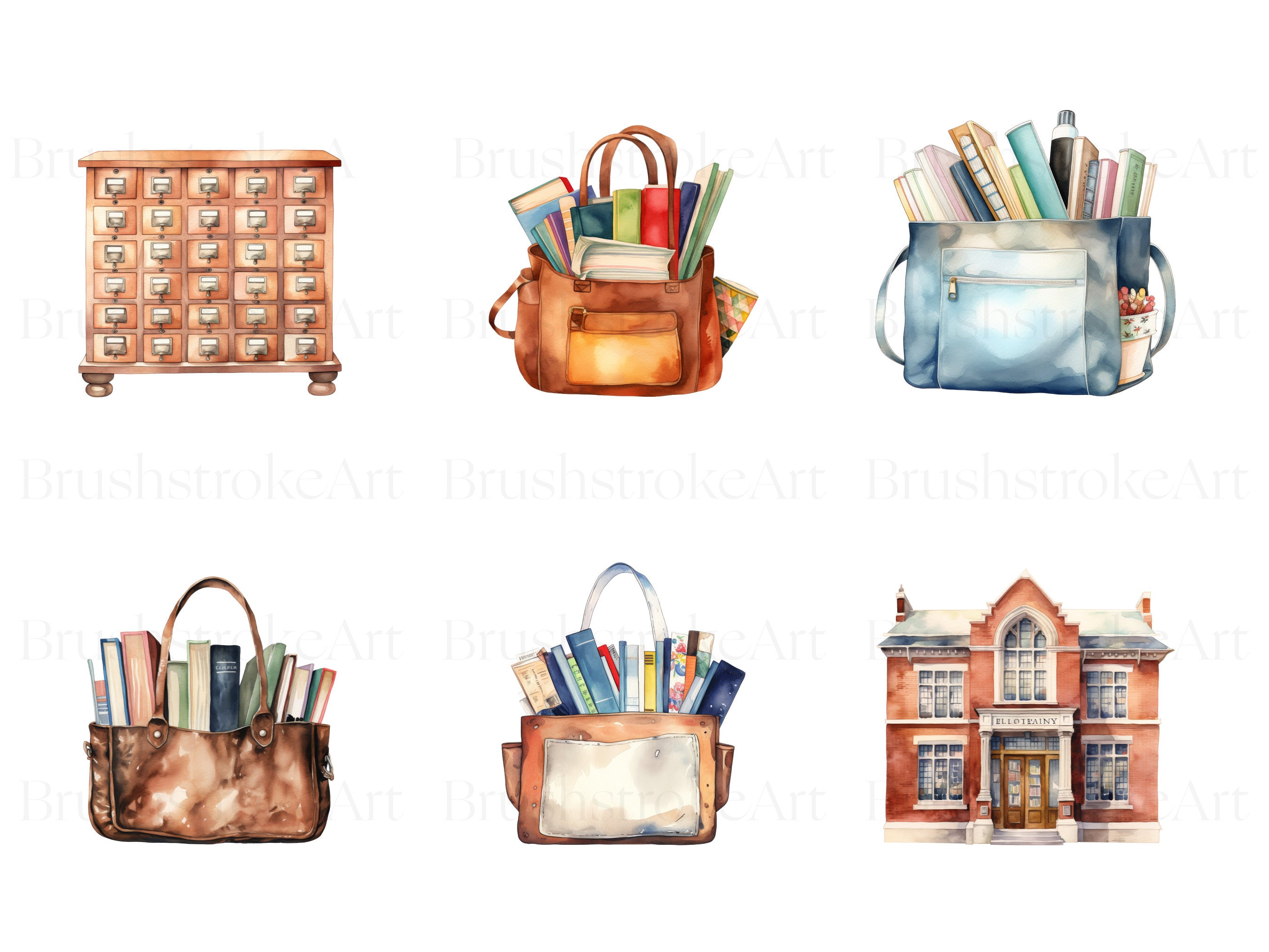 Watercolor Library Clipart, Library Books Clipart, Bookshelf, Library ...