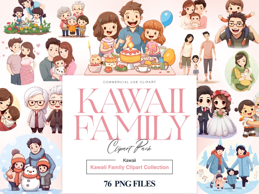 Kawaii Family Clipart, Mom Daughter Dad Son, Chibi Character, Happy ...