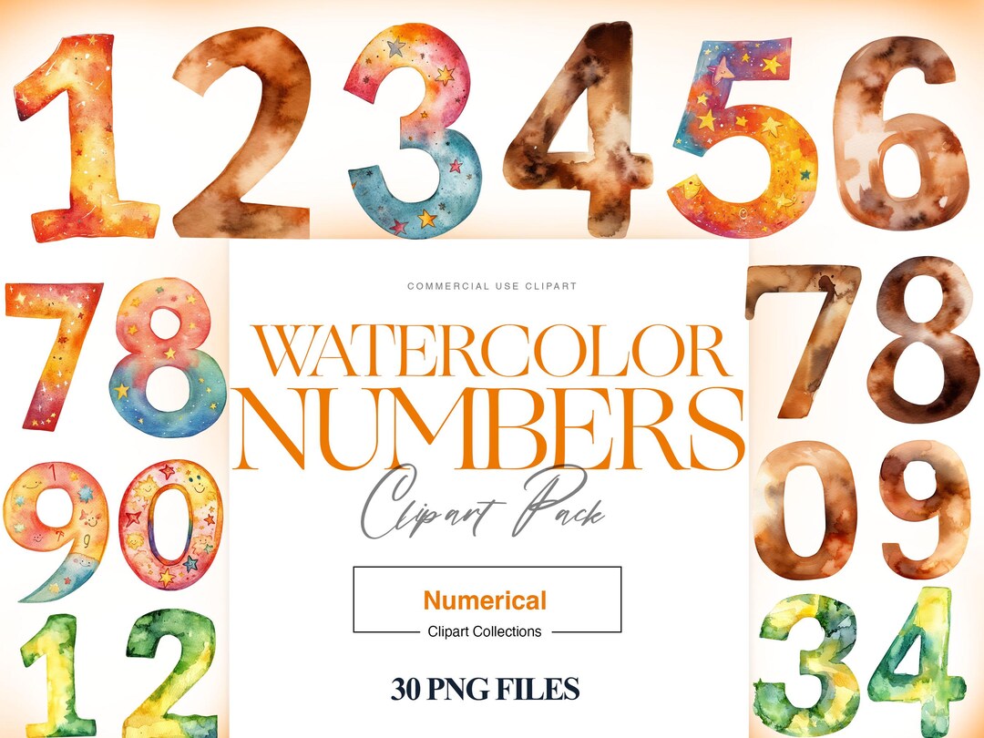 Watercolor Number Clipart, Colorful Numbers PNG, 1-10 Clipart ...