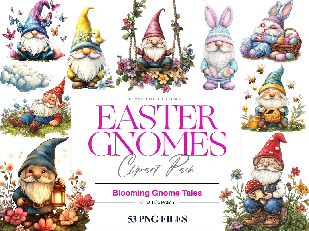 Easter Gnome Clipart, Floral Gnome Graphics, Easter Eggs, Watercolor ...