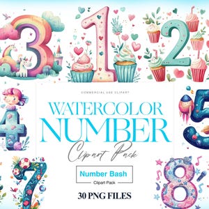 Watercolor Numbers Clipart, Birthday Numbers, Party, Colorful Numbers ...