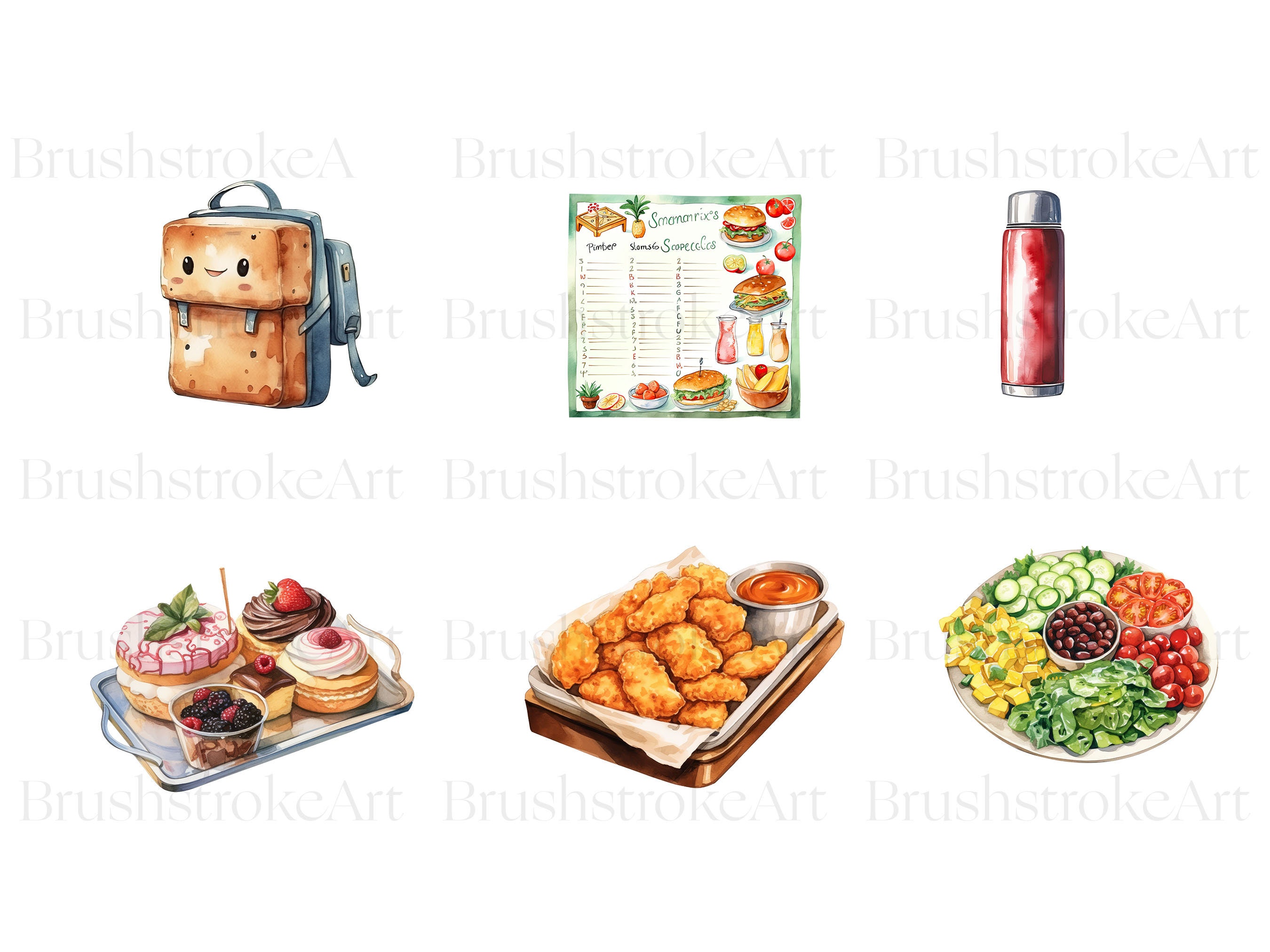Watercolor Lunch Clipart, School Lunch Box, Healthy Food PNG, Junk Food ...