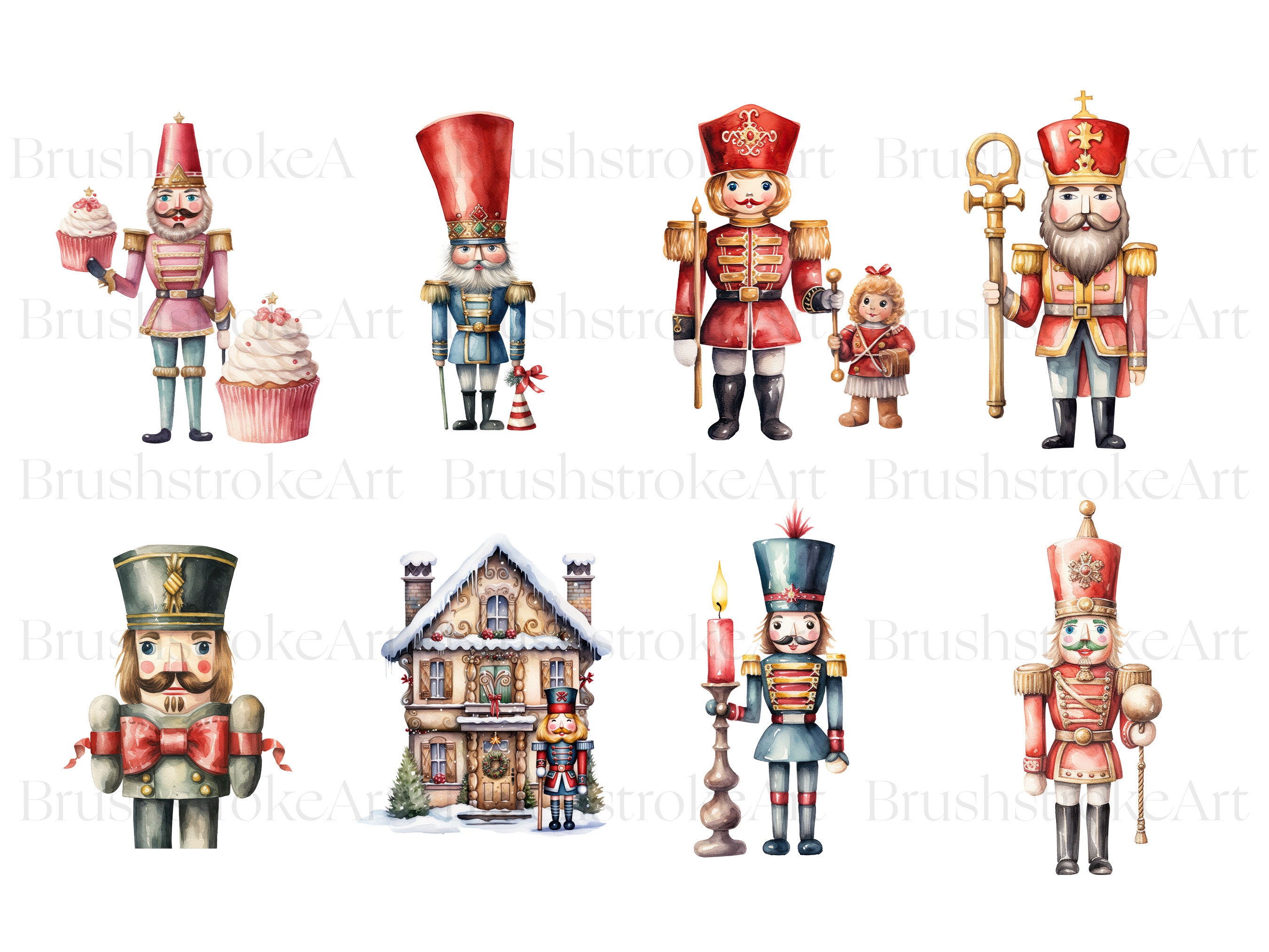 Nutcracker Clipart Pack: Watercolor Christmas PNG Images for - Etsy