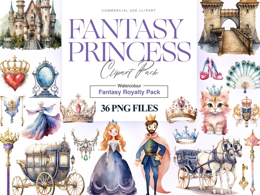 Watercolor Princess Clipart, Fairytale, Cute Princess Birthday ...