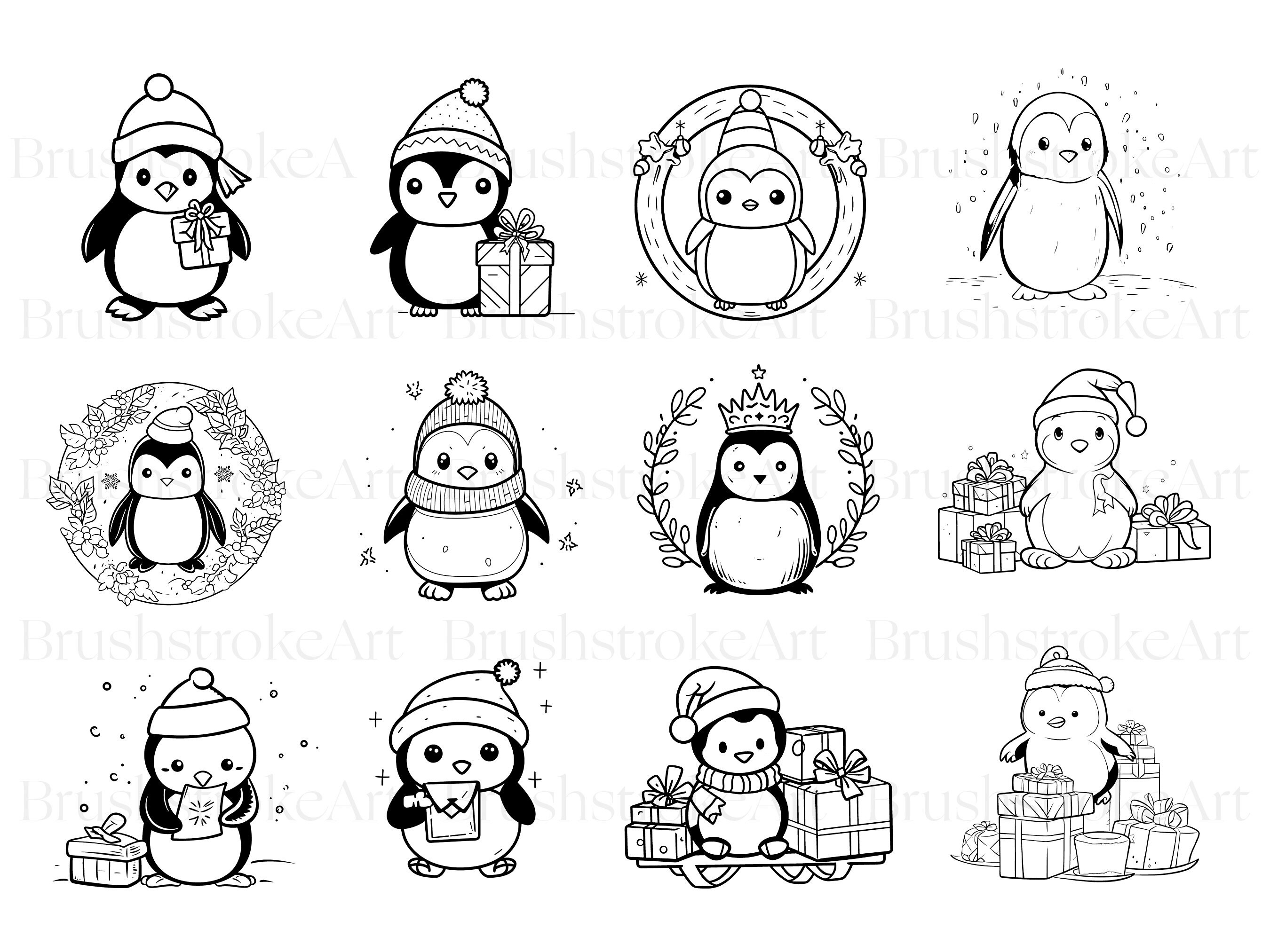 Penguin Silhouette Clipart Pack: Watercolor Winter Animal PNG - Etsy