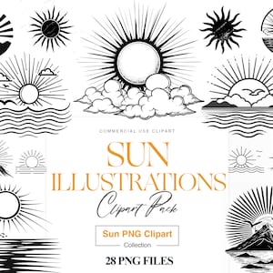 Line Art Sun Silhouette, Boho Sun Symbol, Sunset PNG, Sun Rays, Half ...