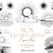 Line Art Sun Silhouette, Boho Sun Symbol, Sunset PNG, Sun Rays, Half ...