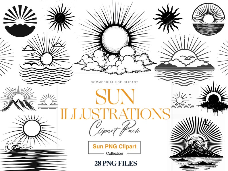 Line Art Sun Silhouette, Boho Sun Symbol, Sunset PNG, Sun Rays, Half ...