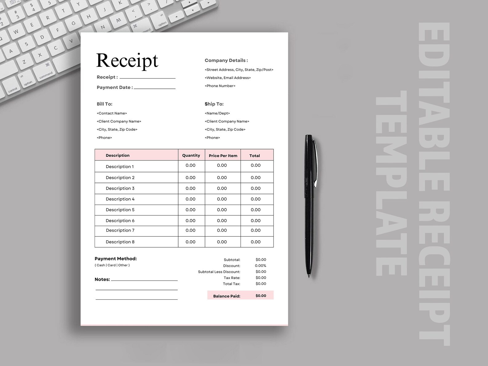 Simple Receipt Template, Canva Editable Receipt Template, Cash Receipt ...