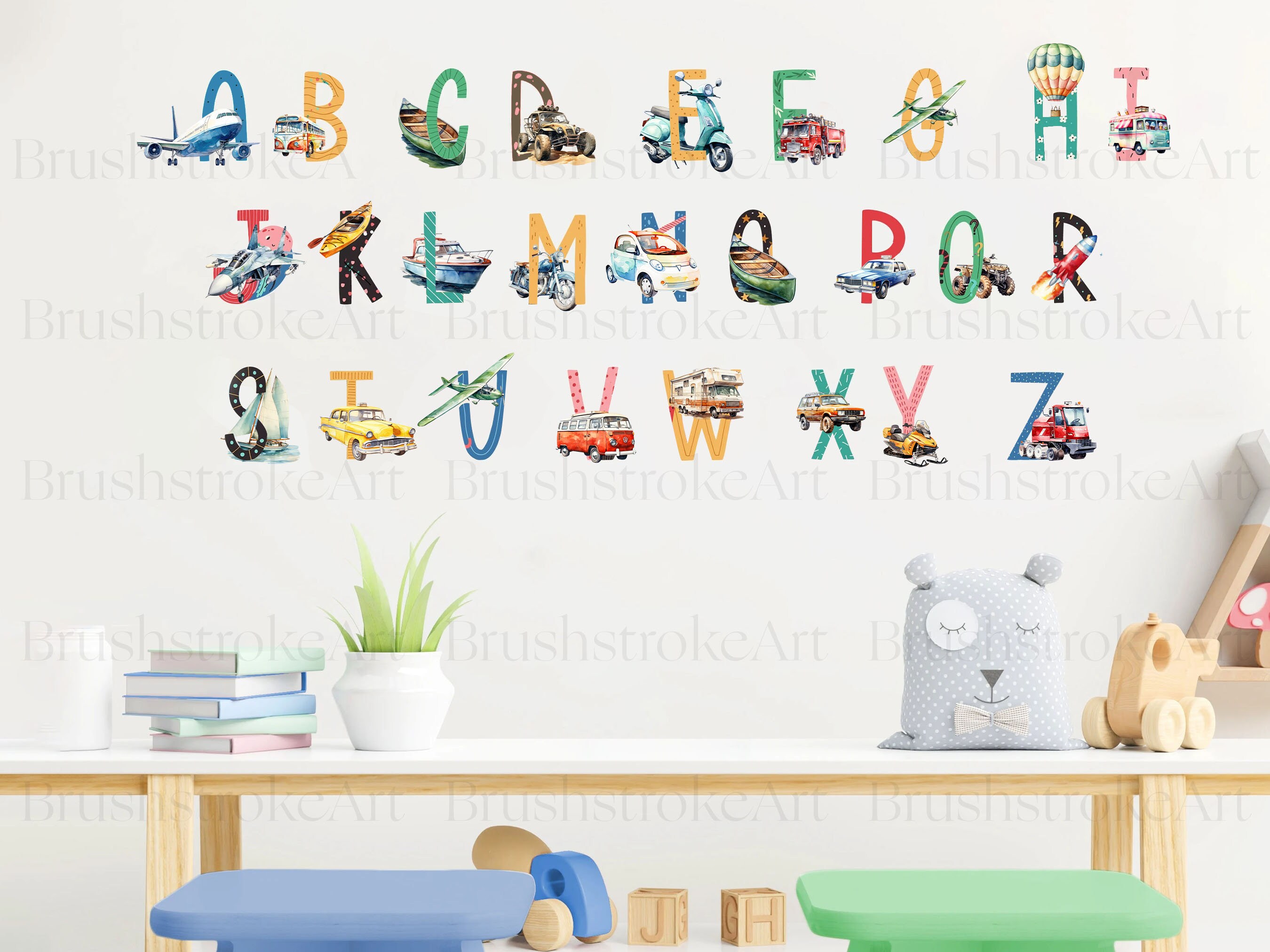 Watercolor Vehicle Clipart, Transportation A-Z, Truck, Airplane, Car ...