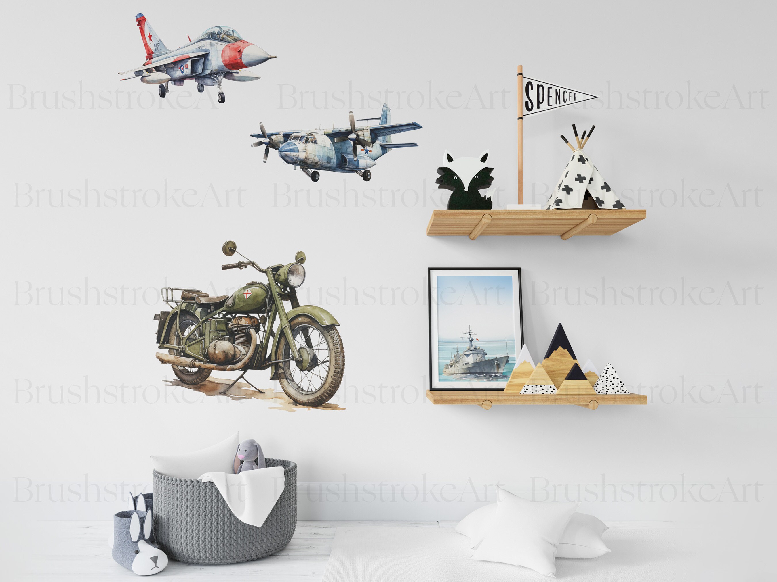 Watercolor Army Vehicle Clipart, Tank, Helicopter, Fighter Jet, Plane ...