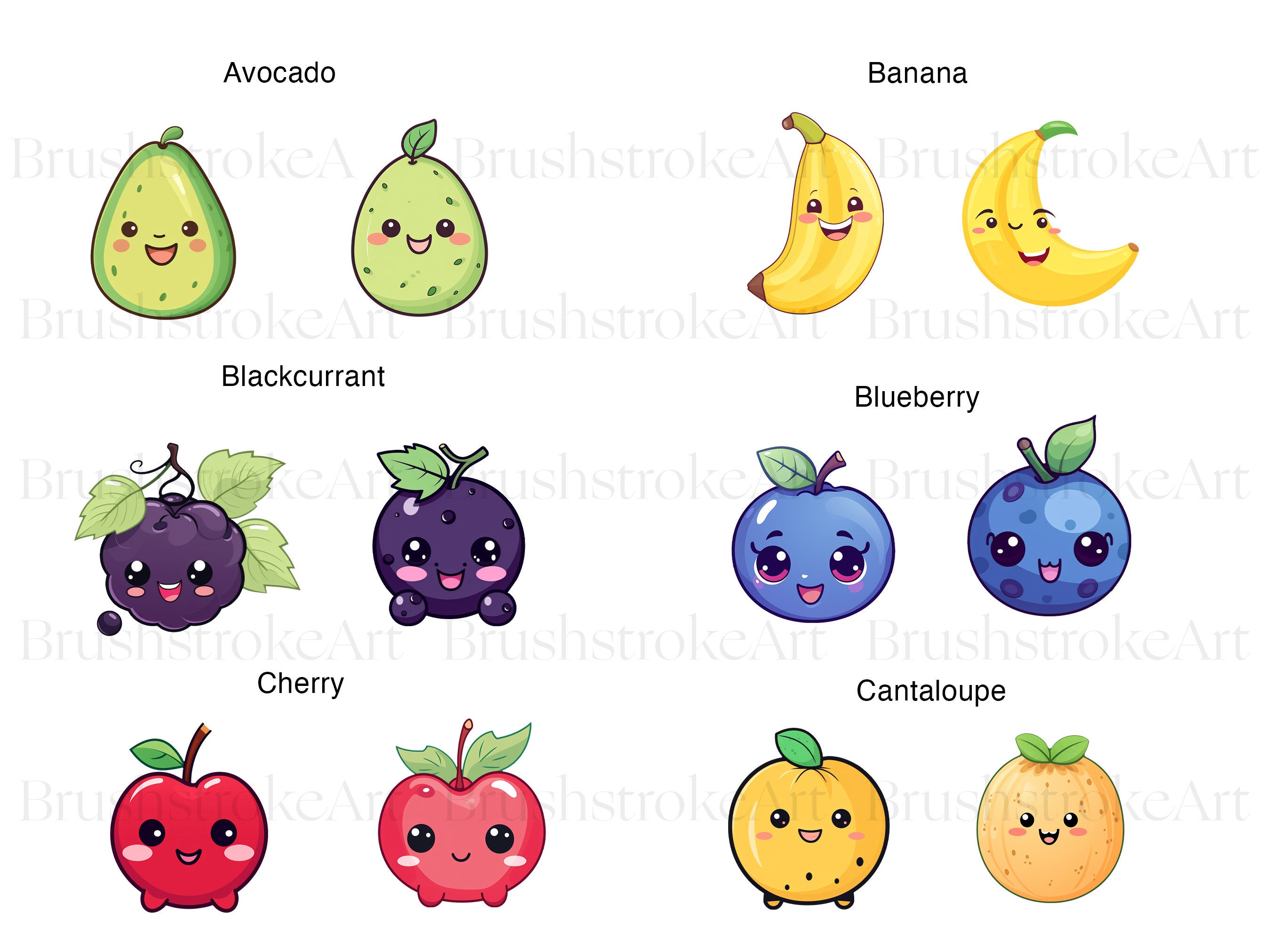 Cute Fruit Clipart, Happy Fruits, Pineapple Clipart, Red Apple, Smiling ...