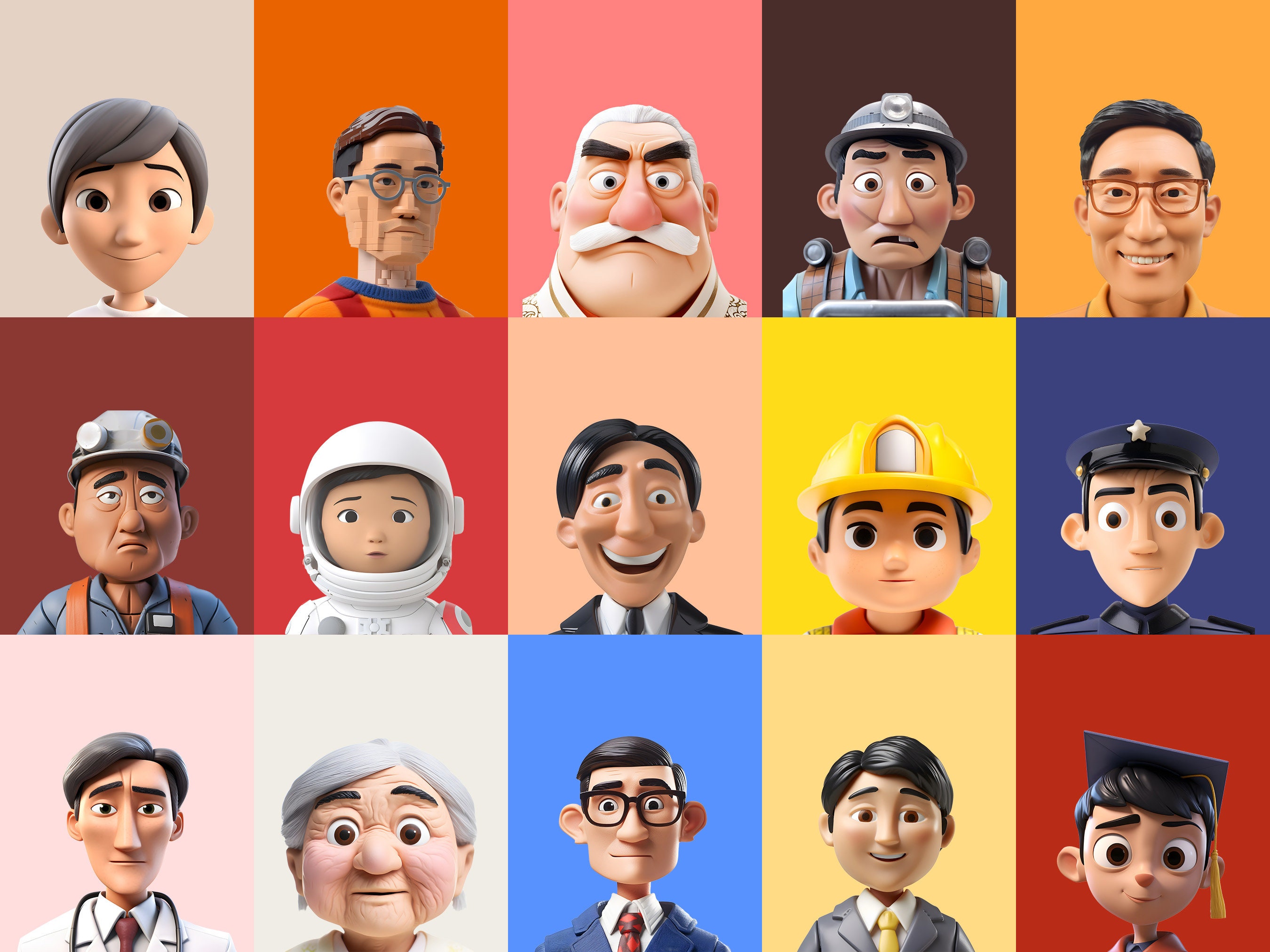 3D Characters Clipart Pack- 75 Japanese Faces PNG Files for Design ...
